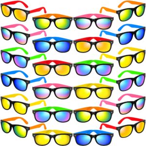 kids sunglasses party favors, 24pack neon sunglasses with uv400 protection in bulk for kids, boys and girls, great gift for birthday graduation party supplies, beach, pool party favors, fun gift,