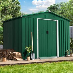 SOLAURA 8'x6' Outdoor Vented Storage Shed Garden Backyard Tool Steel Cabin (Green)