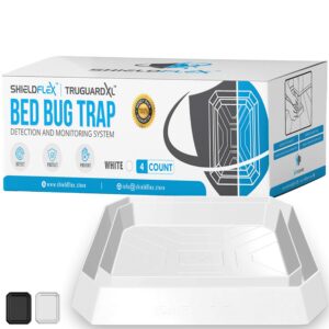 bed bug trap — 4 pack | truguard xl bed bug interceptors (white) | extra large bed bug traps for bed legs | reliable insect detector, interceptor, and monitor for pest control and treatment