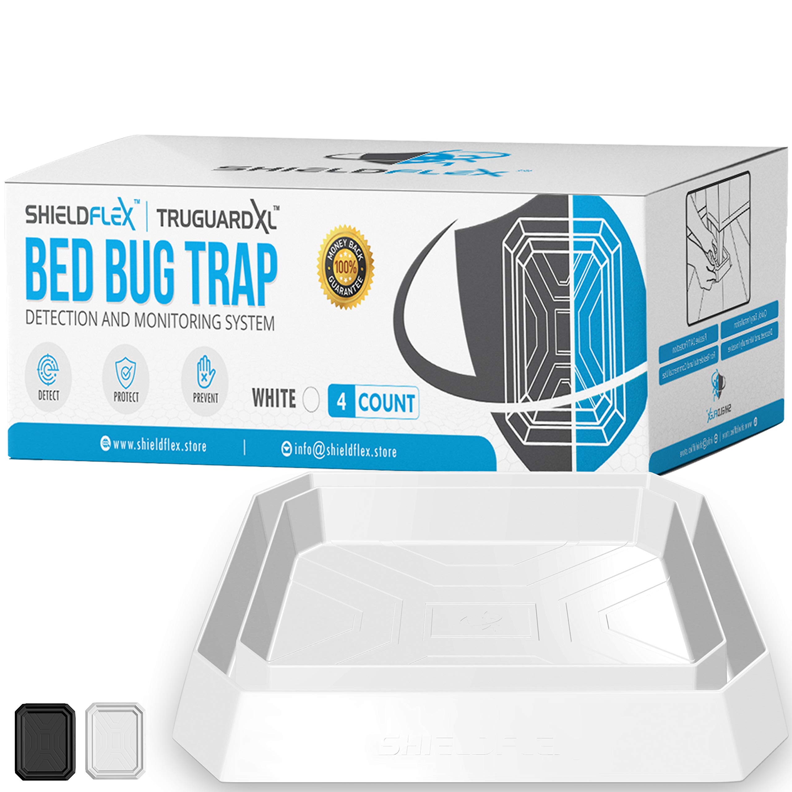 Bed Bug Trap — 4 Pack | TruGuard XL Bed Bug Interceptors (White) | Extra Large Bed Bug Traps for Bed Legs | Reliable Insect Detector, Interceptor, and Monitor for Pest Control and Treatment