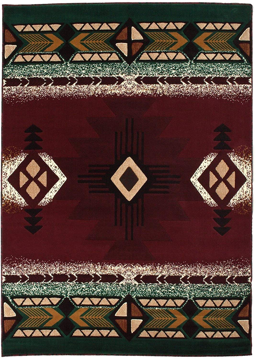 Champion Rugs Native American Navajo Aztec Indian Navajo Aztec Burgundy Area Rug (8 Feet X 10 Feet)