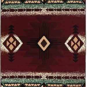 Champion Rugs Native American Navajo Aztec Indian Navajo Aztec Burgundy Area Rug (8 Feet X 10 Feet)