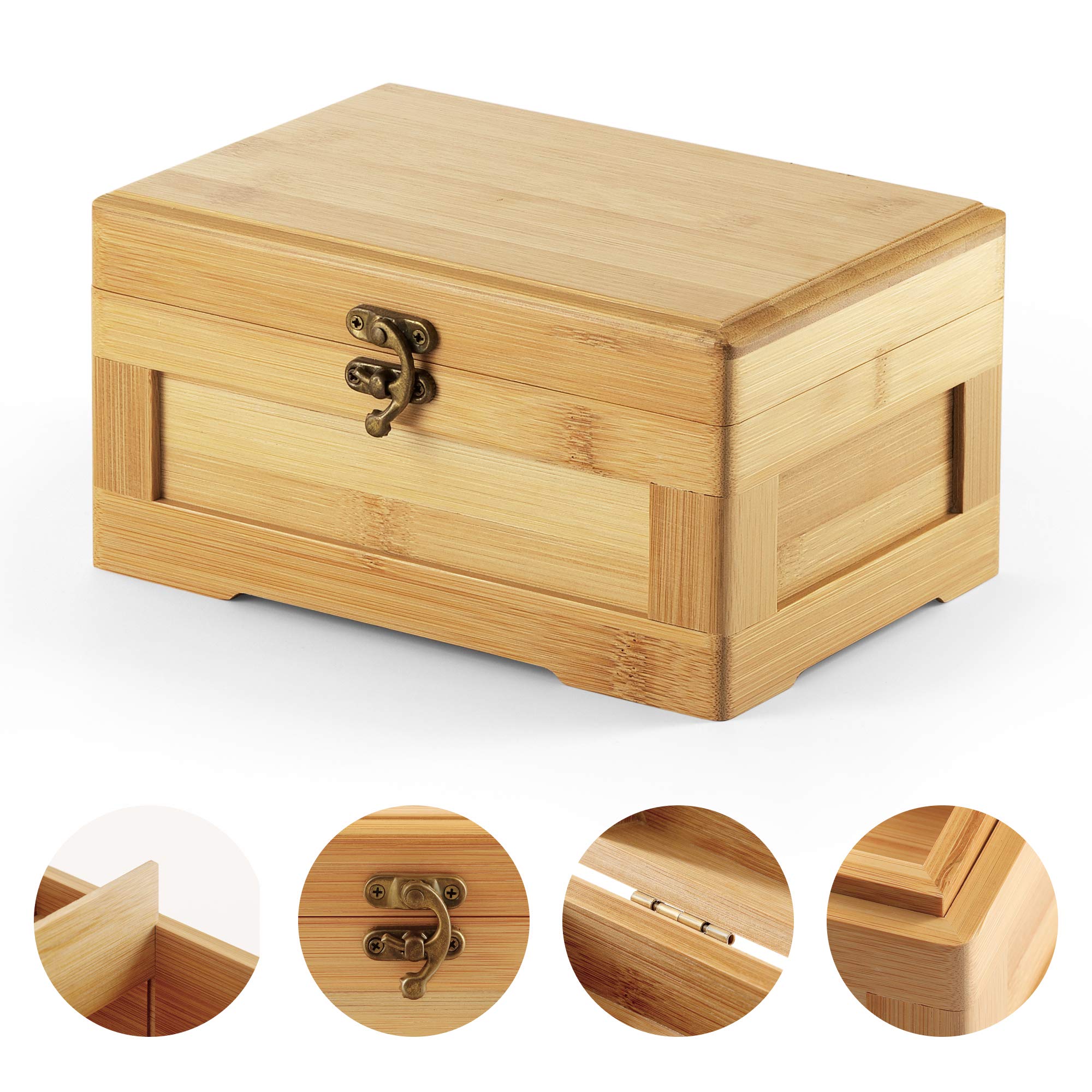 Wooden Stash Box with Rolling Tray Stash Box Combo to Organise your Herbs and Accessories - Rolling Kit with Removable divider - Large stash box and Jewelry box (Bamboo)