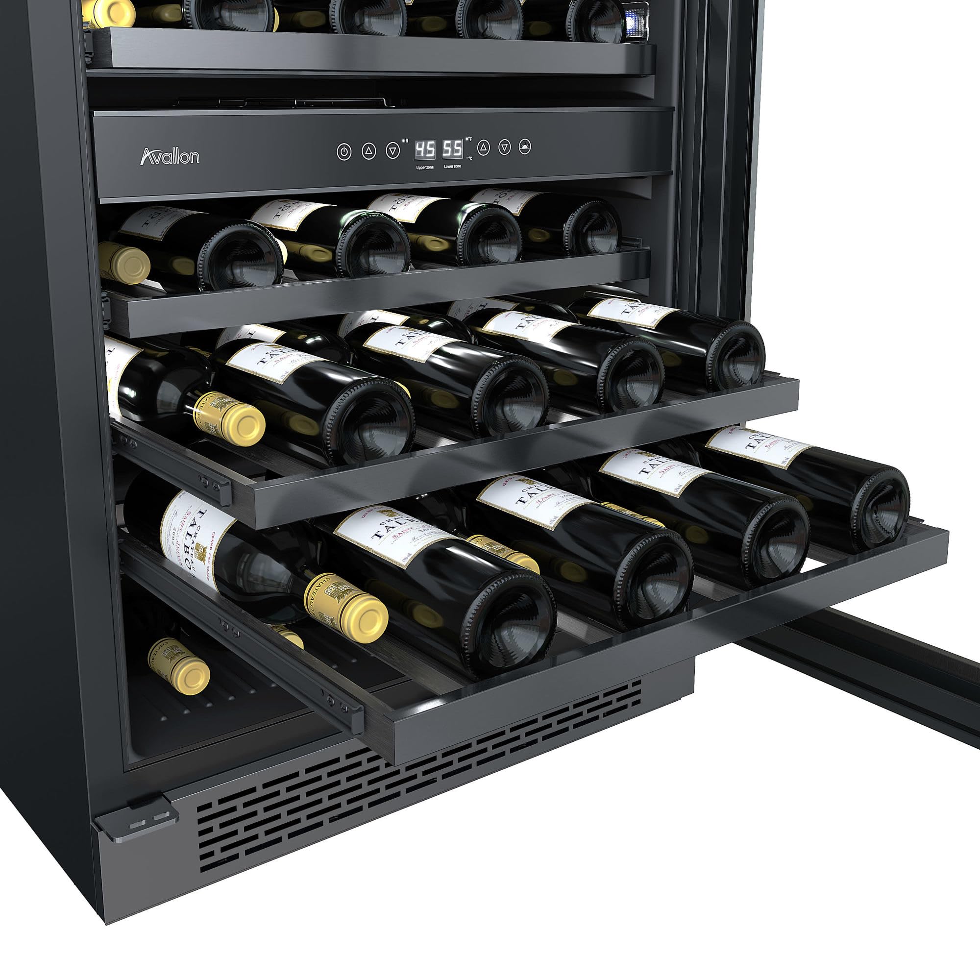 Avallon AWC241DBLSS 24 Inch Wide 46 Bottle Capacity Free Standing Wine Cooler with LED Lighting and Double Pane Glass