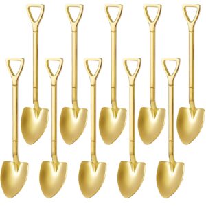 comicfs 10 pcs 4.7 inches gold shovel shape demitasse espresso spoons, stainless steel mini coffee spoons set, small spoons for dessert, tea, appetizer, party supplies (10 spoons, gold)