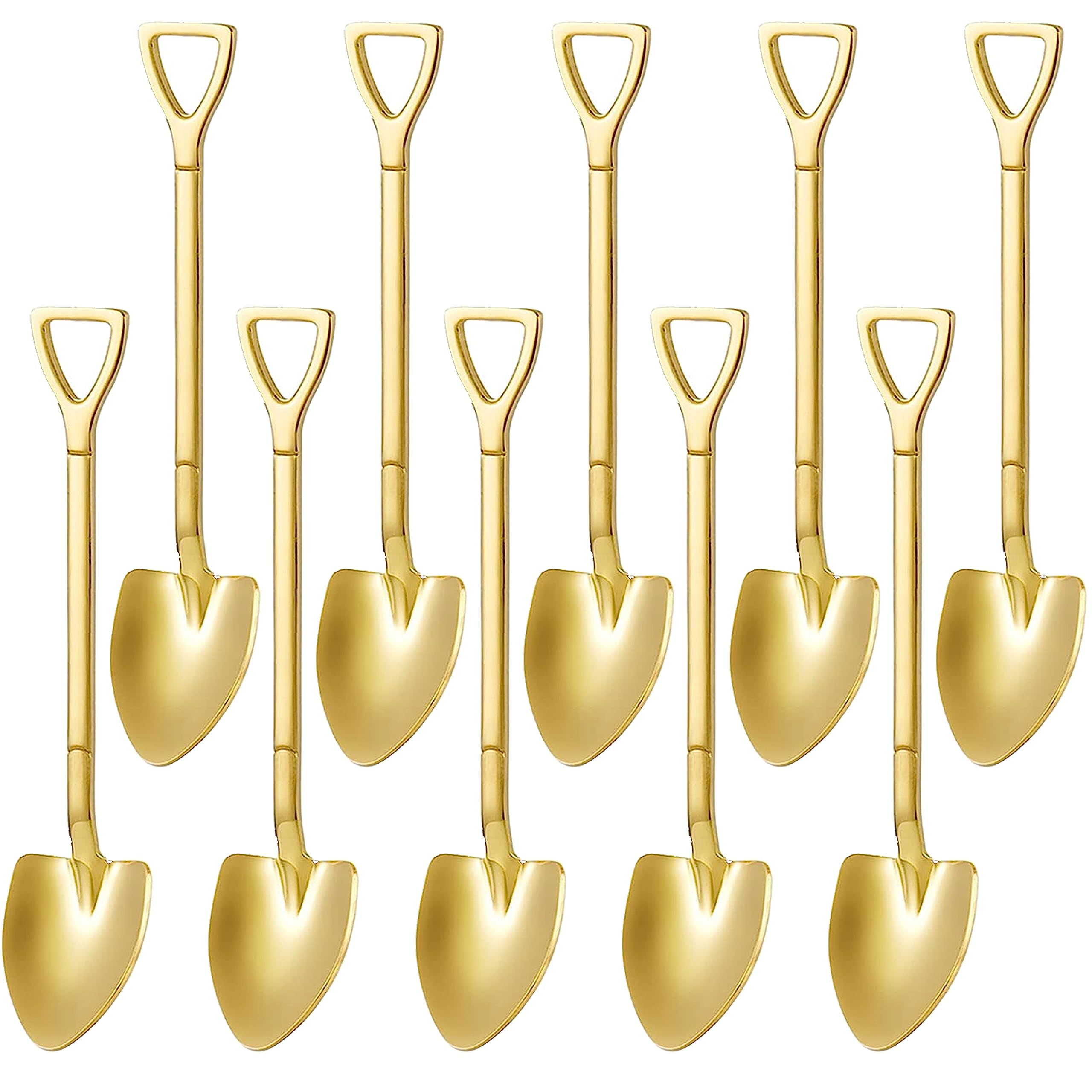 Comicfs 10 Pcs 4.7 Inches Gold Shovel Shape Demitasse Espresso Spoons, Stainless Steel Mini Coffee Spoons Set, Small Spoons for Dessert, Tea, Appetizer, Party Supplies (10 Spoons, Gold)