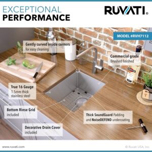 Ruvati 12 x 18 inch Undermount Bar Prep Tight Raduis 16 Gauge Kitchen Sink Stainless Steel Single Bowl - RVH7112