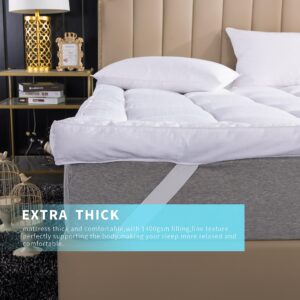 Extra Thick Mattress Topper Queen Bed Size.Breathable Cooling Mattress Pad Cover.100% Cotton Pillow Top Quilted Mattress Protect Bed Mattress Topper.1400GSM Soft Down Alternative Fill (60 * 80'')