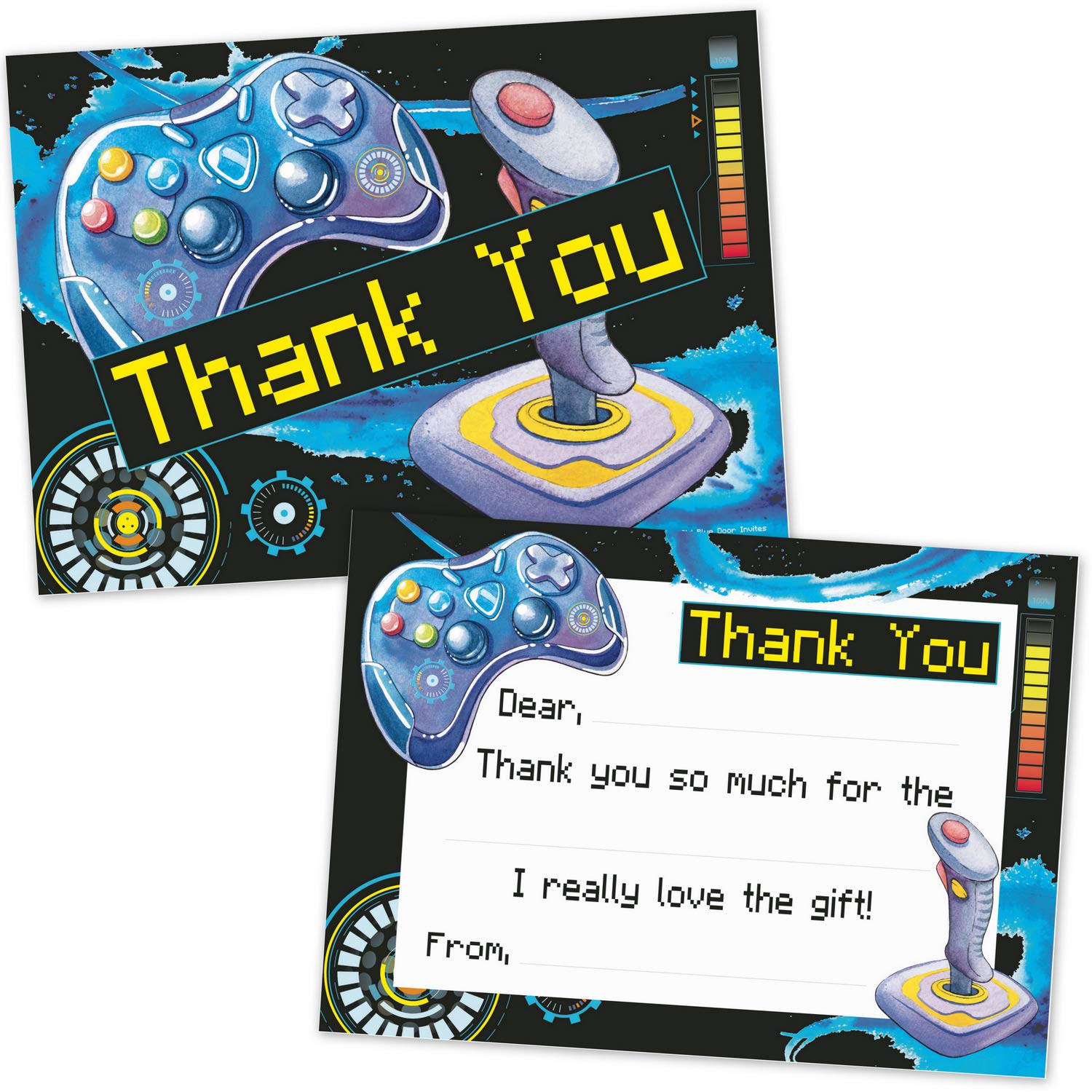 Video Game Birthday Party Thank You Cards for Boys - Game Truck Party Thank You Notes (20 Count with Envelopes) Kids Arcade Gamer Fill in The Blank Gaming Thanks Template - Video Game Party Supplies