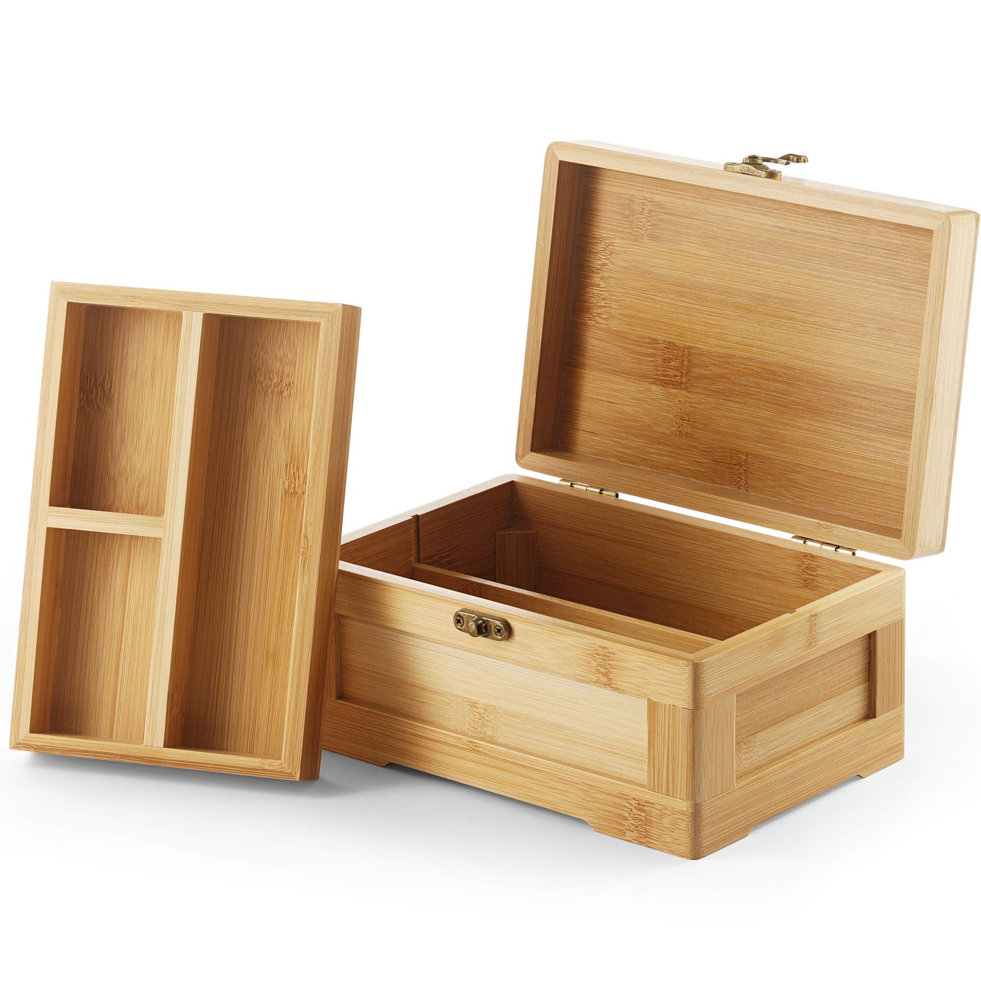 Wooden Stash Box with Rolling Tray Stash Box Combo to Organise your Herbs and Accessories - Rolling Kit with Removable divider - Large stash box and Jewelry box (Bamboo)