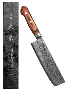 masamoto za japanese nakiri knife 6" professional damascus vegetable knife, za-18 clad 69 layers japanese stainless steel blade, mahogany pakkawood handle, made in japan -tokyo exclusive edition-