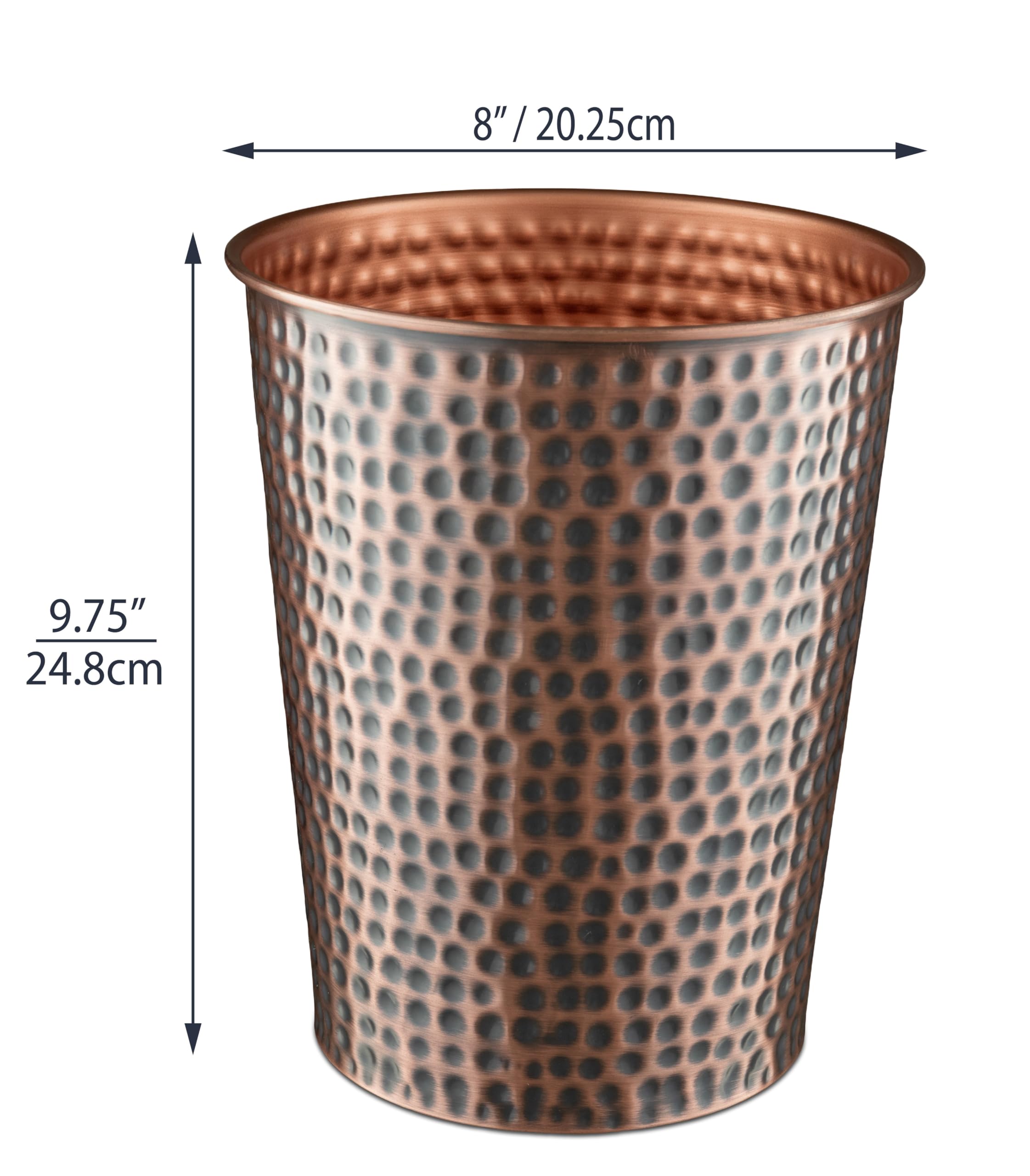 Monarch Abode Circular Wastebasket and Trash Can for Home Office & Bedroom - Decorative Wastebasket - Bathroom Waste Basket- Durable Hand Hammered Antique Copper Finish - Bathroom Trash Can