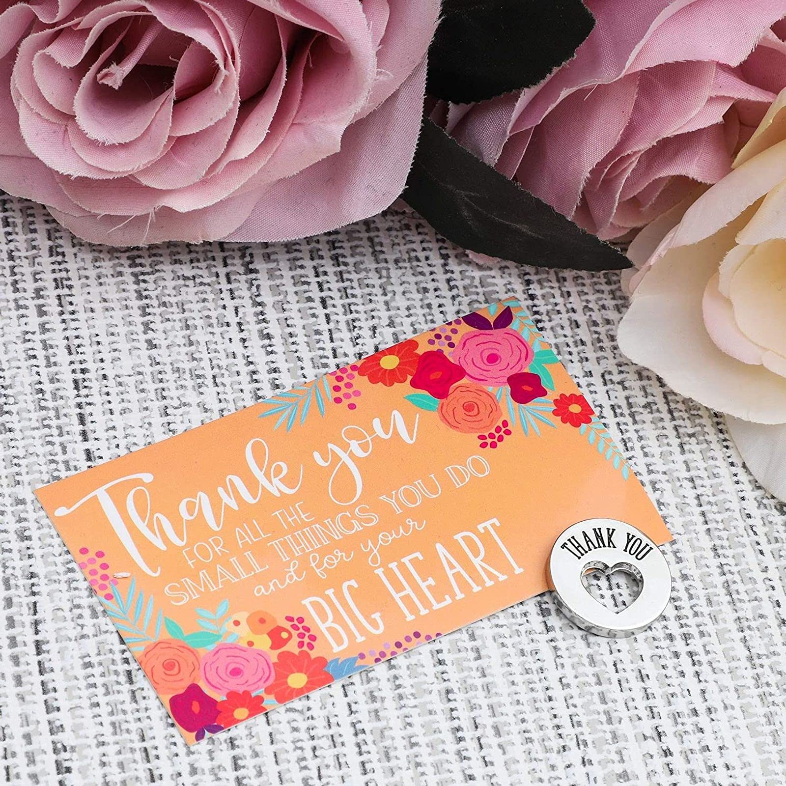 Juvale Set of 12 Tokens of Appreciation for Employees with Floral Thank You Cards Combo for Staff Work Gifts (0.75" Diameter)