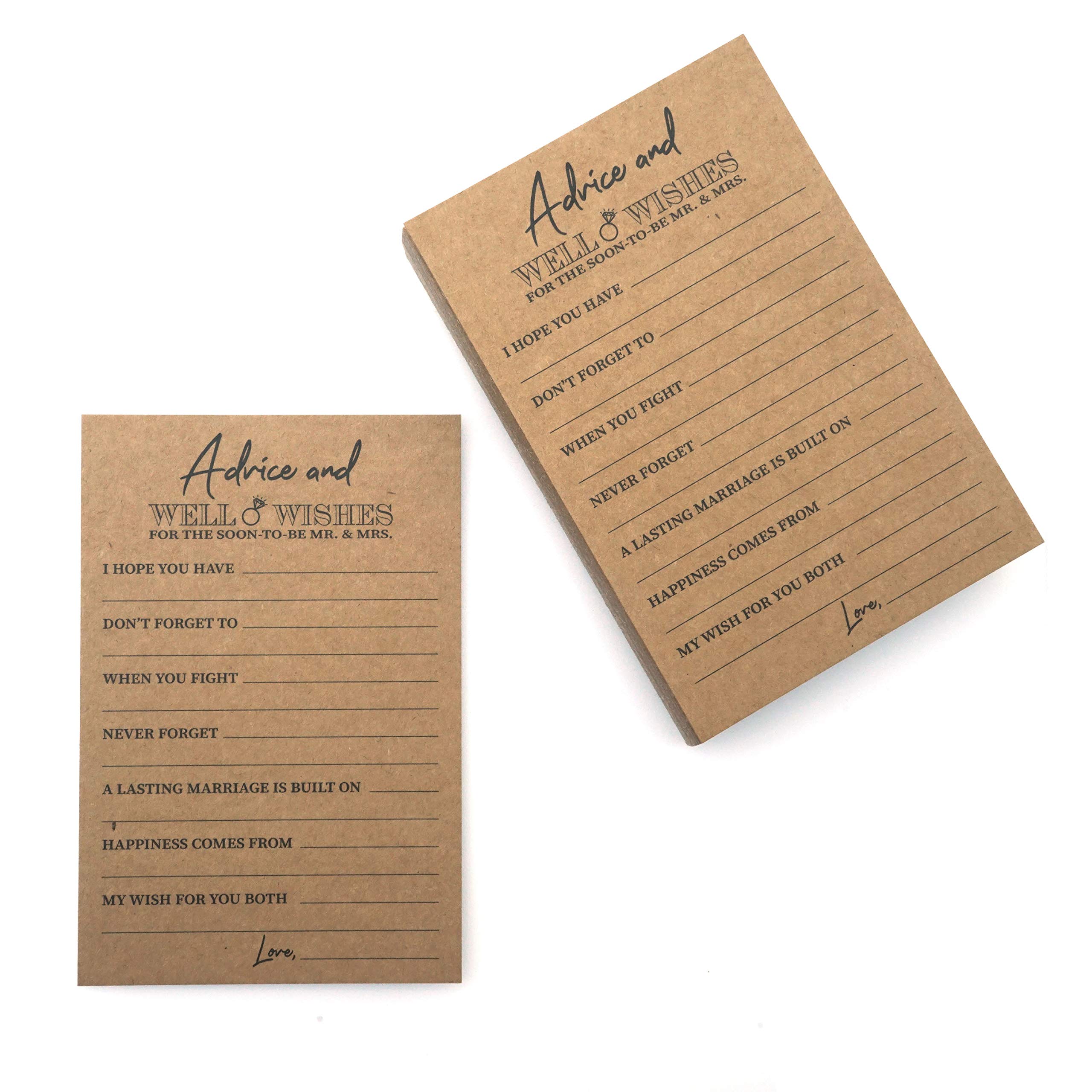 RXBC2011 Kraft Rustic Wedding advice and well wishes cards for the soon to be Mr and Mrs Bride and Groom Newlyweds Bridal Shower Games Note Marriage Advice Pack of 50