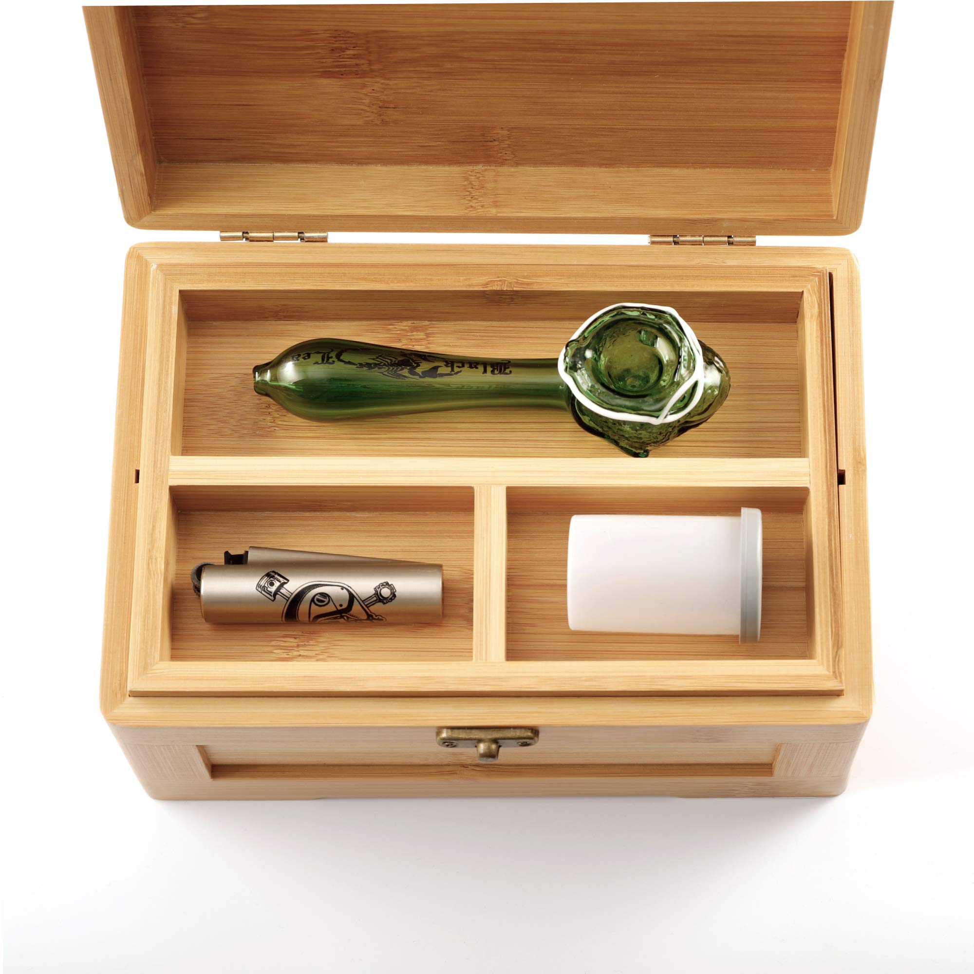 Wooden Stash Box with Rolling Tray Stash Box Combo to Organise your Herbs and Accessories - Rolling Kit with Removable divider - Large stash box and Jewelry box (Bamboo)