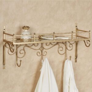 touch of class classical baldessaire scrolling openwork metal wall shelf with hooks gold 28" wx8 dx13.5 h