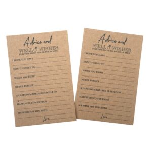 RXBC2011 Kraft Rustic Wedding advice and well wishes cards for the soon to be Mr and Mrs Bride and Groom Newlyweds Bridal Shower Games Note Marriage Advice Pack of 50