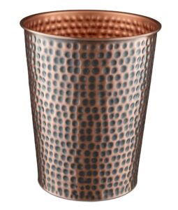 monarch abode circular wastebasket and trash can for home office & bedroom - decorative wastebasket - bathroom waste basket- durable hand hammered antique copper finish - bathroom trash can