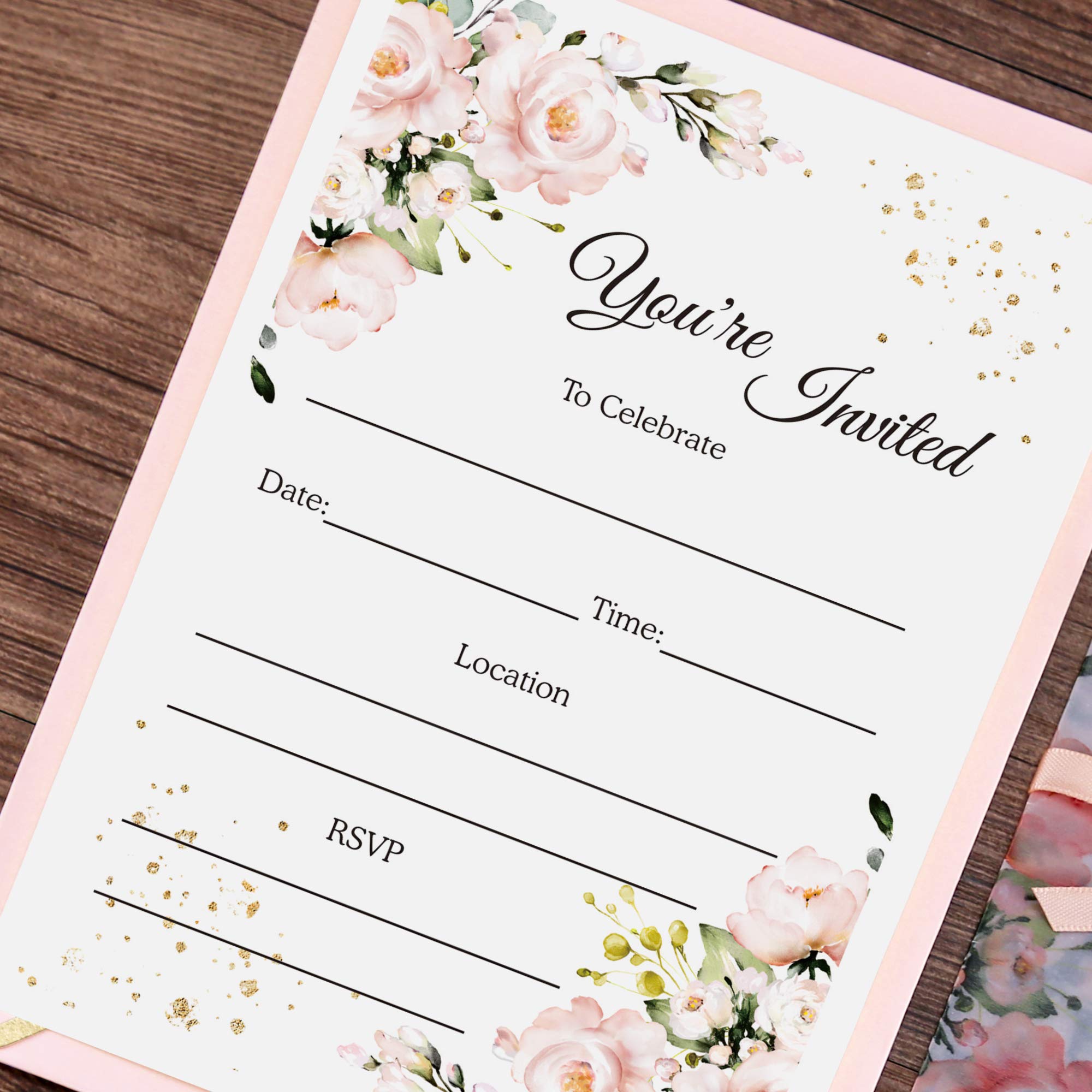 DORIS HOME 25PCS Pink Invitations Cards with Envelopes and Fill-in Inner Sheets for Bridal Shower Invite, Baby Shower Invitations, Wedding, Rehearsal