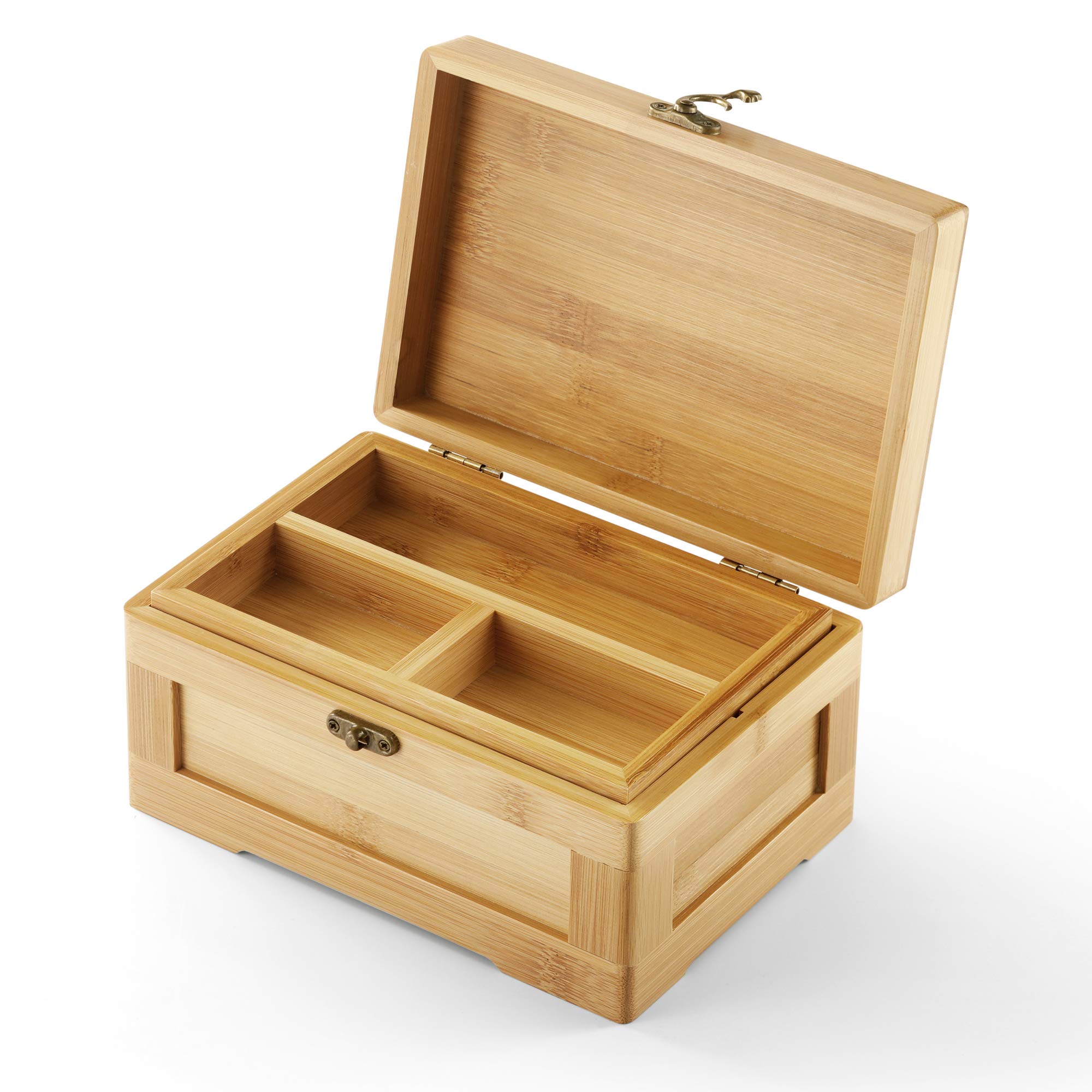 Wooden Stash Box with Rolling Tray Stash Box Combo to Organise your Herbs and Accessories - Rolling Kit with Removable divider - Large stash box and Jewelry box (Bamboo)