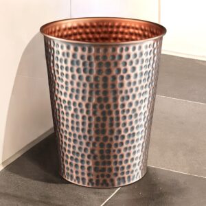 Monarch Abode Circular Wastebasket and Trash Can for Home Office & Bedroom - Decorative Wastebasket - Bathroom Waste Basket- Durable Hand Hammered Antique Copper Finish - Bathroom Trash Can