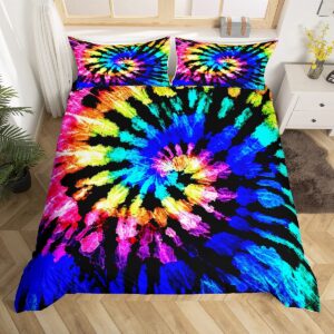 Tie Dye Comforter Cover Set Hippie Spiral Bedding Set Ethnic Boho Duvet Cover Swirl Tie Dyed Pattern Bed Comforter Cover,Bohemian Hippie Bedding Decor Queen Fashion Quilt Cover with 2 Pillow Shams