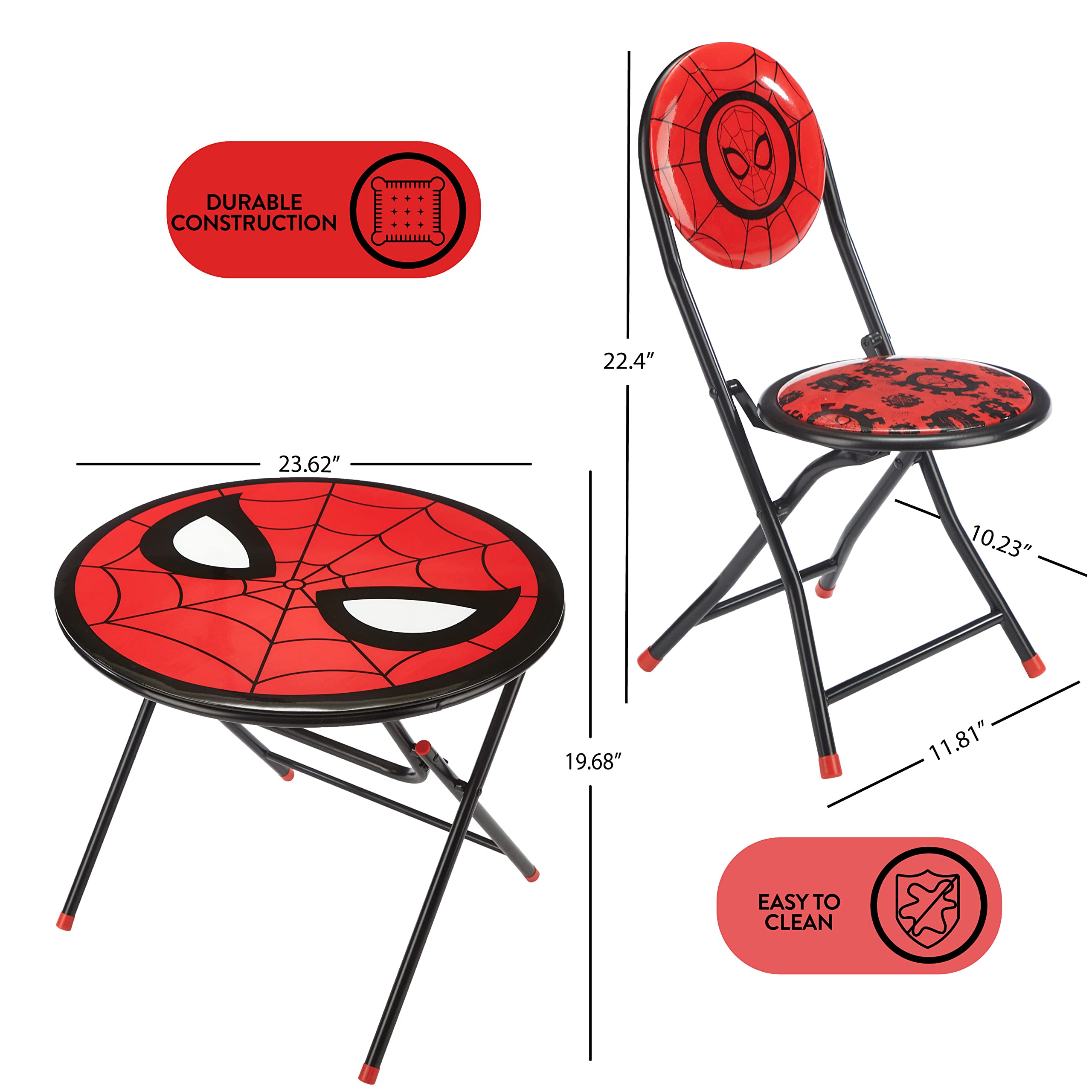 Marvel Spiderman 3 Piece Foldable Round Table and Chair Set, Ages 3+