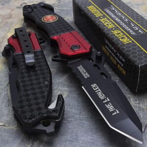 spring assisted fire department pocket knife for men with glass breaker. with ultra sharp blade premium tactical folding knife survival hunting camping knives