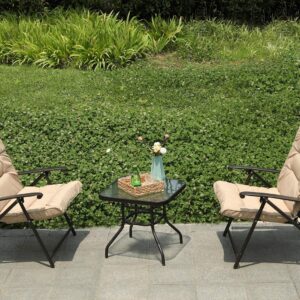 Sophia & William Padded Folding Chairs Set 3 PCS Outdoor Adjustable Patio Reclining Lounge Chairs Bistro Furniture Set with Table for Patio Balcony Porch Garden, Beige