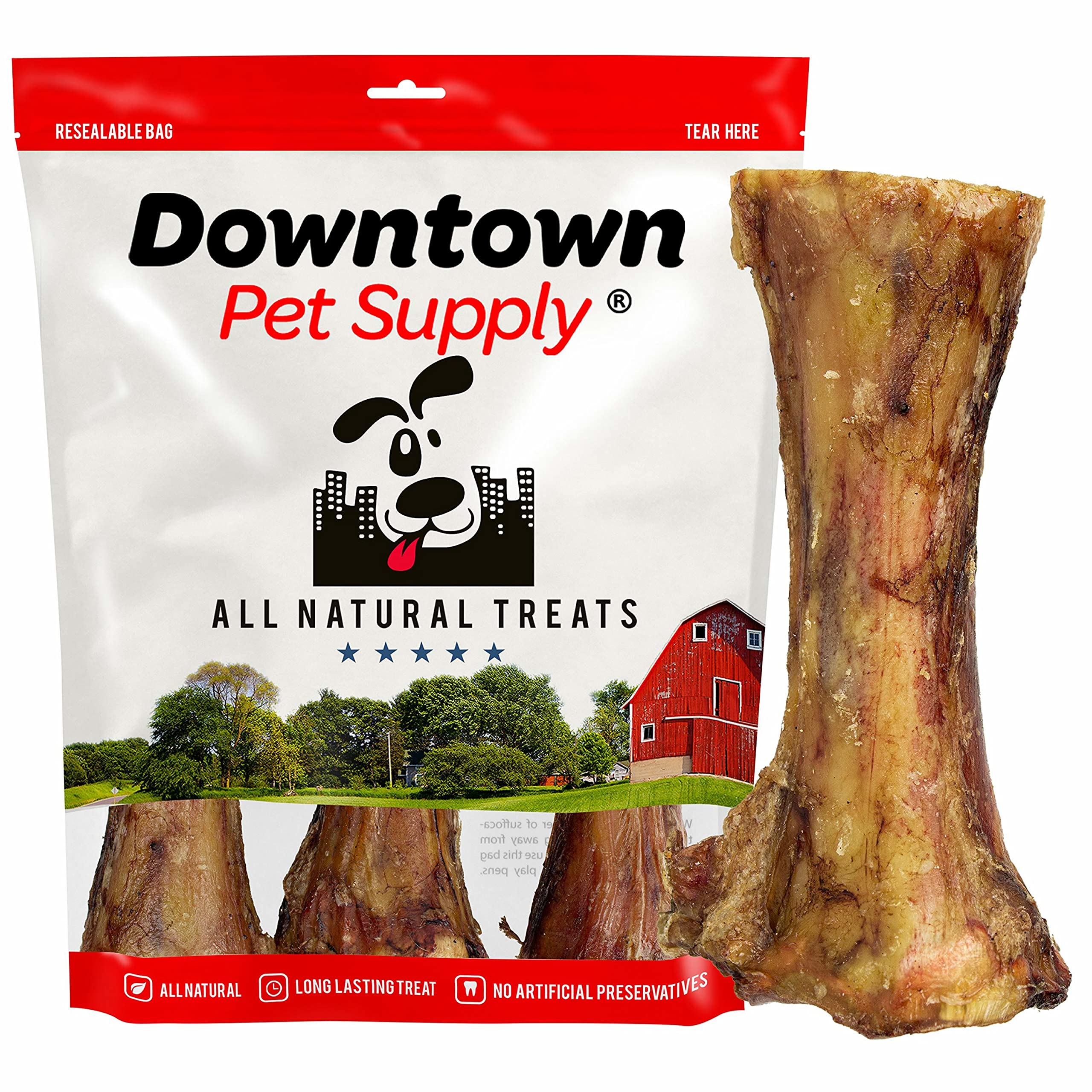 Downtown Pet Supply - Dog Bones for Aggressive Chewers - Natural Beef Bones for Dogs - Beef Marrow, Calcium, Glucosamine & Chondroitin for Joint Health - Dog Dental Chew - Craft Cut Shin Bone - 1Ct