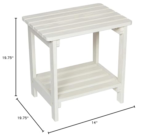 Shine Company Providence Rectangular Solid Wood Side Table, Outdoor Adirondack Patio Table, Eggshell White