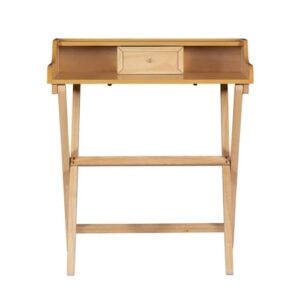 Linon Cade Wood Folding Desk with Small Drawer in Natural Brown Stain