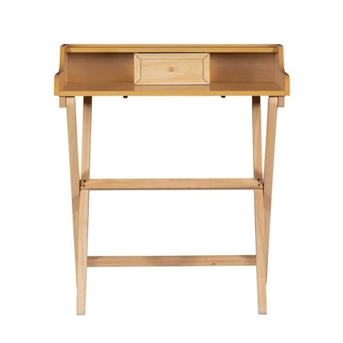 Linon Cade Wood Folding Desk with Small Drawer in Natural Brown Stain