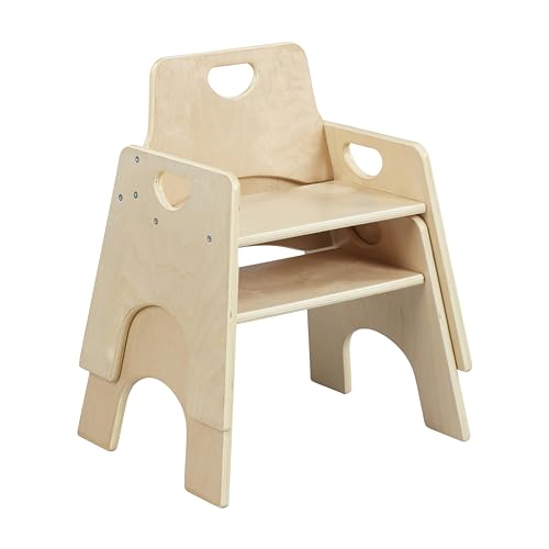 ECR4Kids Stackable Wooden Toddler Chair, 10in, Kids Furniture, Natural, 2-Pack