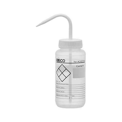 EISCO Chemical Wash Bottle, Blank Labels, 500ml - Wide Mouth, Self Venting, Low Density Polyethylene - Performance Plastics Labs