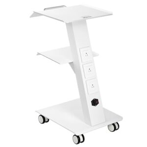 VEVOR Lab Trolley, Built-in Socket Rolling Lab Cart, 3 Layers Tray Rolling Clinic Cart, 360° Silent Rolling Wheels w/Foot Brake, 88 lbs Weight Capacity Sturdy Steel Frame, for Lab Clinic Beauty Salon