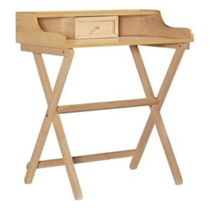 linon cade wood folding desk with small drawer in natural brown stain