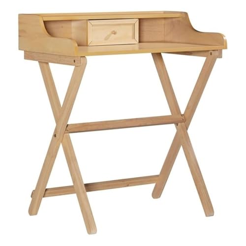 Linon Cade Wood Folding Desk with Small Drawer in Natural Brown Stain