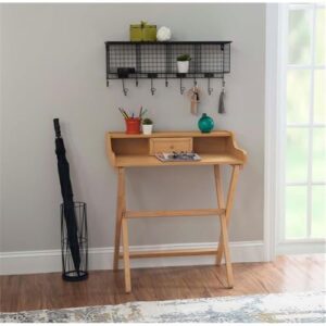 Linon Cade Wood Folding Desk with Small Drawer in Natural Brown Stain