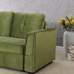 Legend Furniture Velvet Chaise Storage Reversible Sofa Bed Sleeper Sectional, Green