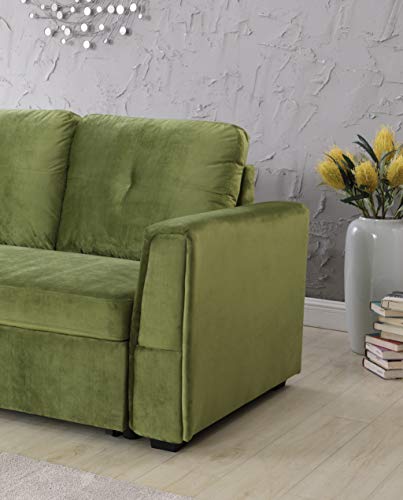 Legend Furniture Velvet Chaise Storage Reversible Sofa Bed Sleeper Sectional, Green