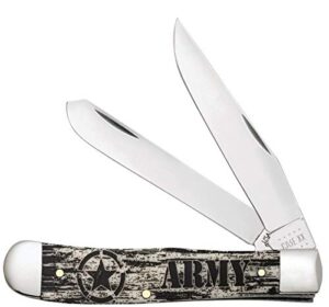 case xx u.s. army logo etched natural bone trapper stainless pocket knife knives