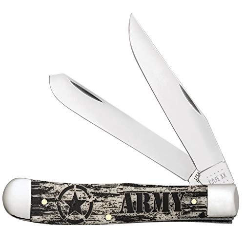 CASE XX U.S. Army Logo Etched Natural Bone Trapper Stainless Pocket Knife Knives