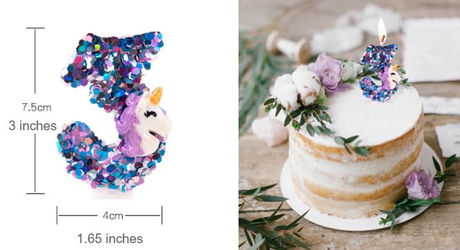 ANPEI Large Birthday Cake Glitter Candle for Kids, 3” Tall - Unicorn Number 5 (Model: AV-ANP-CANDL-UN-PL05)