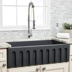 vintage tub & bath 33 inch fluted fireclay reversible apron farmhouse sink - matte dark gray