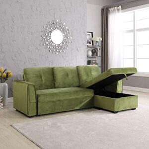 Legend Furniture Velvet Chaise Storage Reversible Sofa Bed Sleeper Sectional, Green