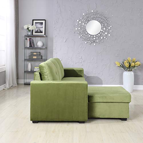 Legend Furniture Velvet Chaise Storage Reversible Sofa Bed Sleeper Sectional, Green