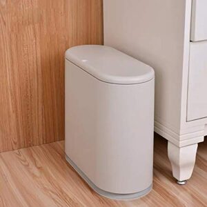 IEEK Slim Plastic Trash Can with Press Top Lid,2.4 Gallon/10 Liter Garbage Can Modern Waste Basket for Bathroom,Living Room,Office,Kitchen and Narrow Spaces,Grey