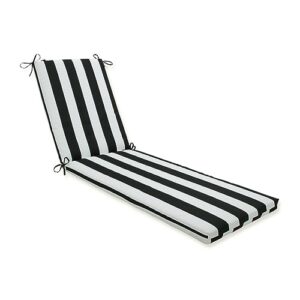 pillow perfect stripe indoor/outdoor solid back chaise lounge cushion with ties, plush fiber fill, weather, and fade resistant, 80" x 23", black/white cabana stripe, 1 count