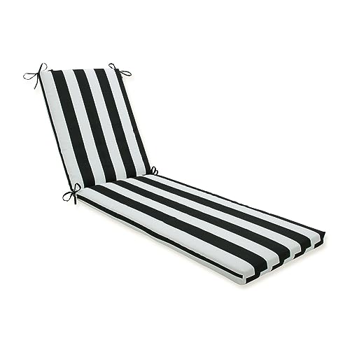 Pillow Perfect Stripe Indoor/Outdoor Solid Back Chaise Lounge Cushion with Ties, Plush Fiber Fill, Weather, and Fade Resistant, 80" x 23", Black/White Cabana Stripe, 1 Count